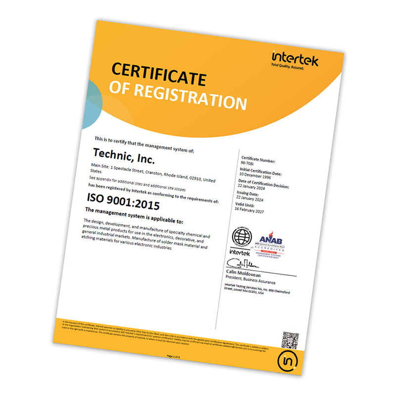 ISO 9001 Registration | Technic Inc.